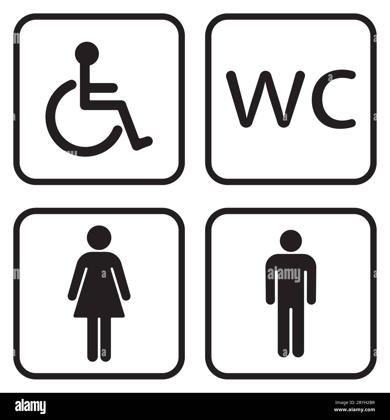 Icône de ligne de toilette définie sur des fonds blancs. Panneau WC ...