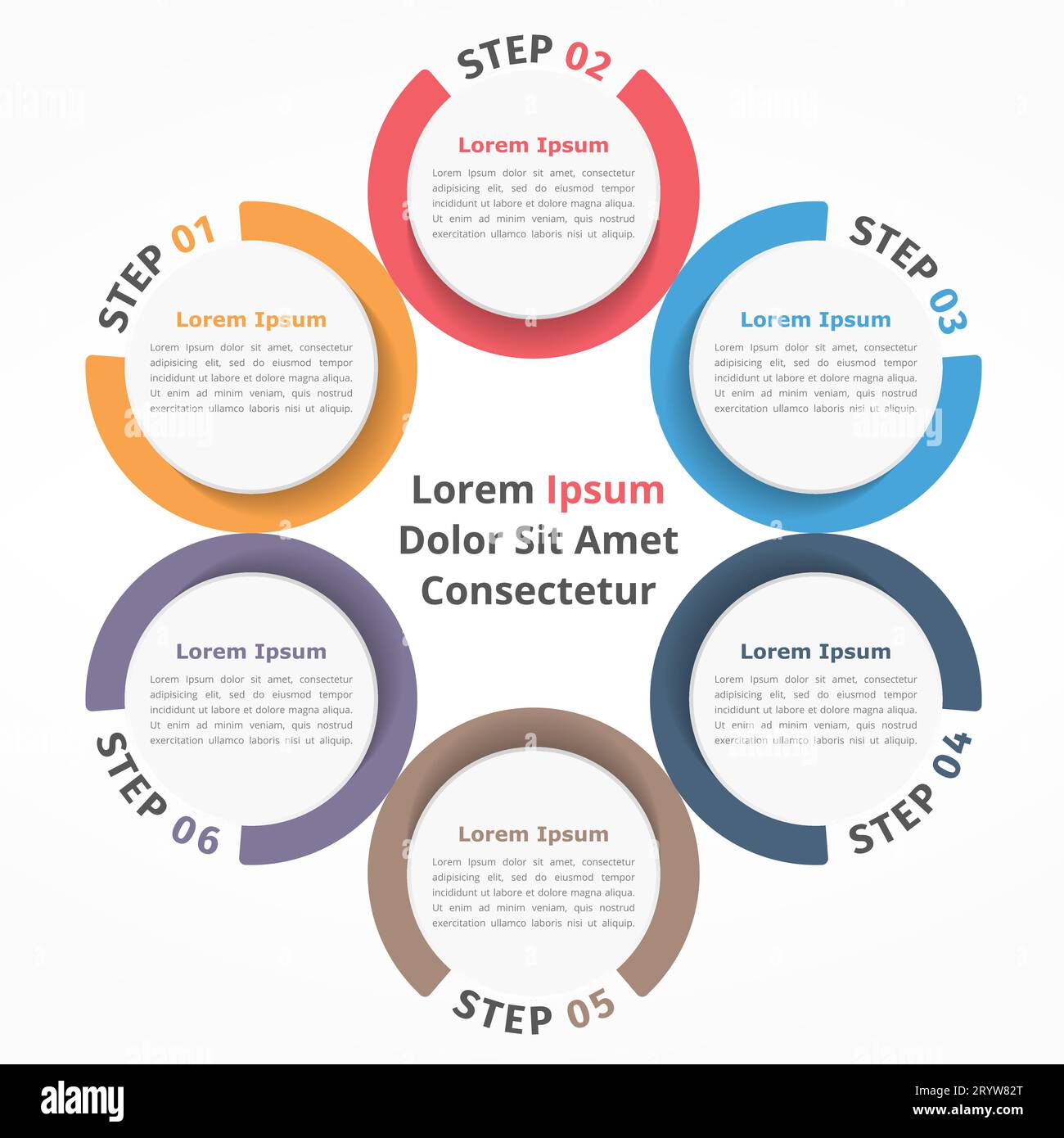 Diagramme circulaire avec six éléments, étapes ou options, un ...