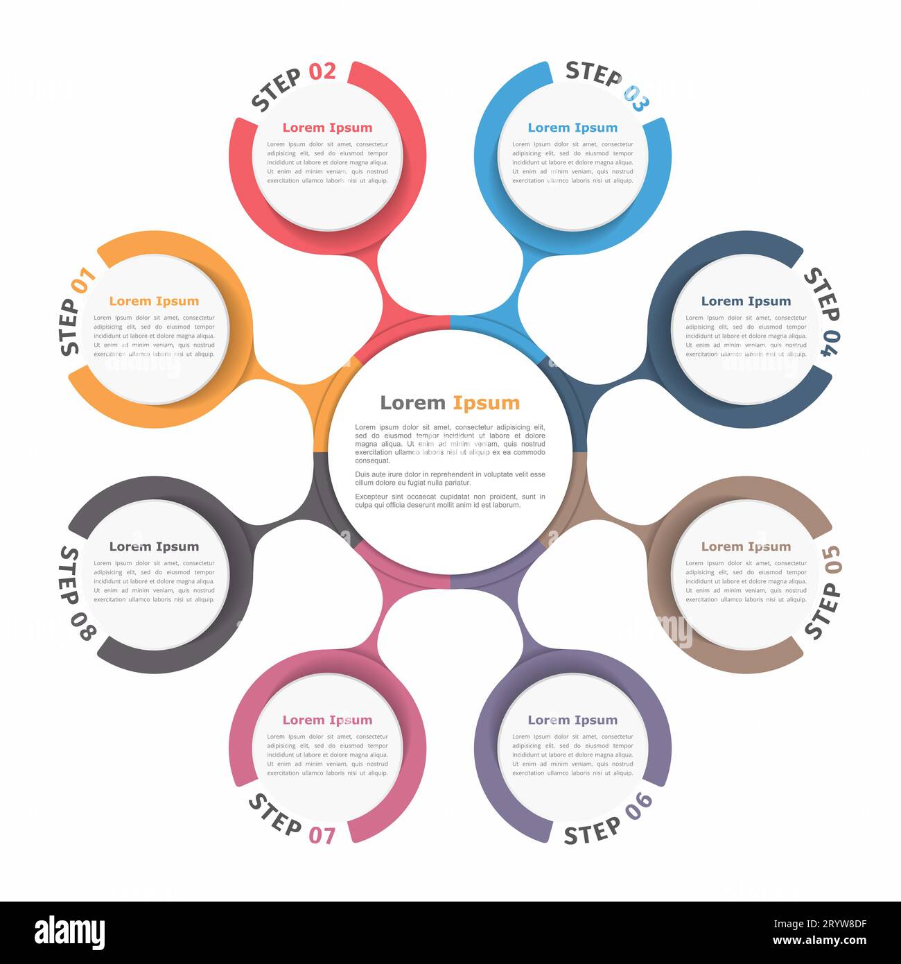 Diagramme circulaire avec huit éléments, étapes ou options, un ...