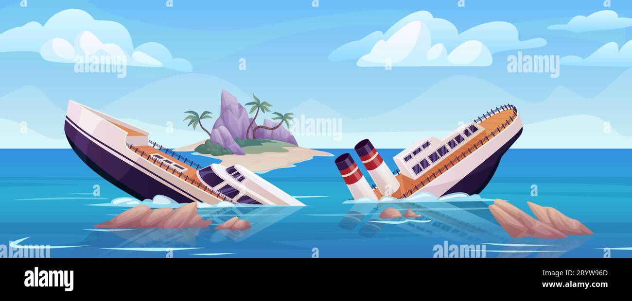Navire en train de couler. Les navires maritimes crash naufrage ...