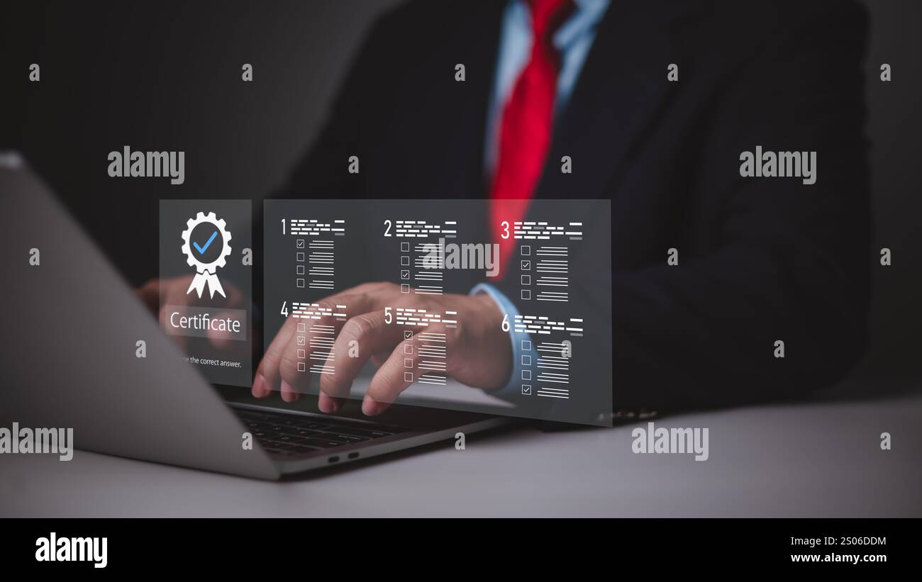 Certificat, questionnaire, évaluation numérique en ligne. Examen de sondage en ligne, choisir la ...