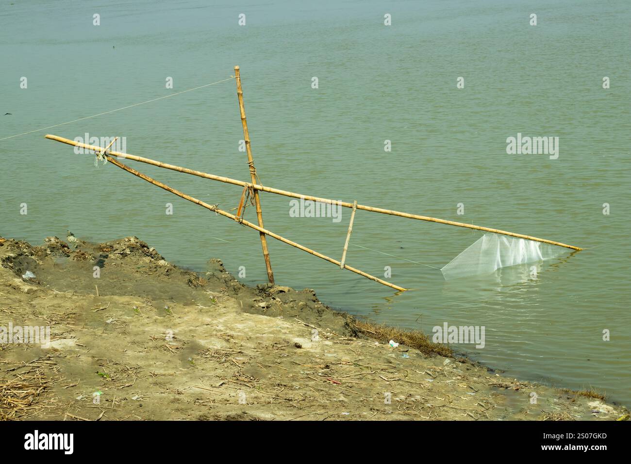 Les filets maillants de pêche fluviale sont utilisés lors de la récolte ...