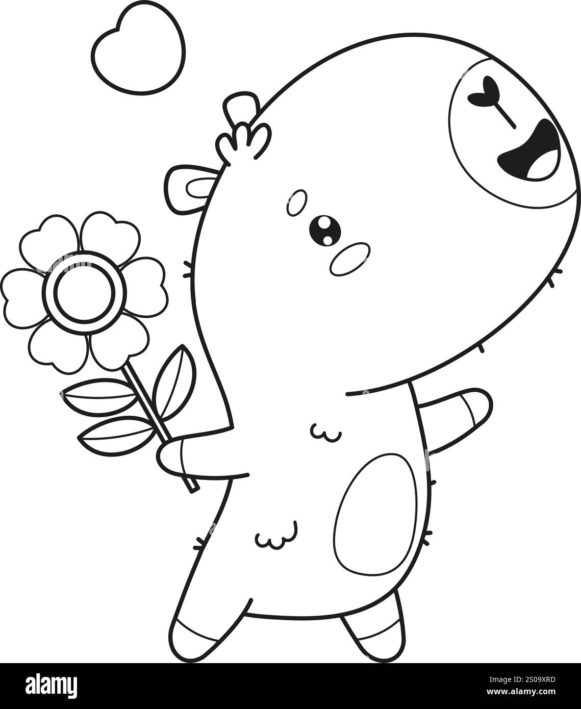 Contour adorable dessin animé capybara avec fleur et coeur. Animal de ...