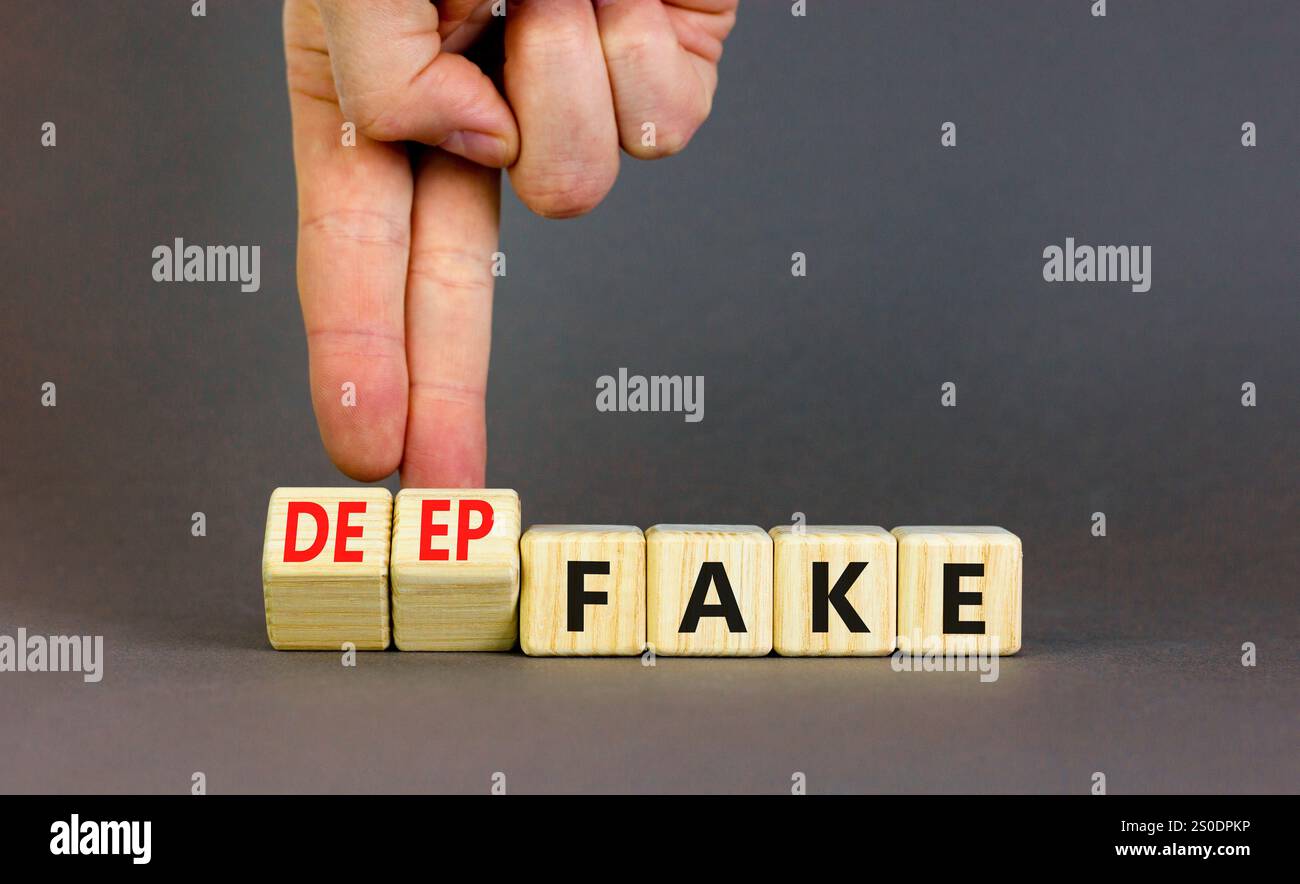 Symbole Deepfake ou faux. Mots conceptuels Fake Deepfake sur cubes en ...