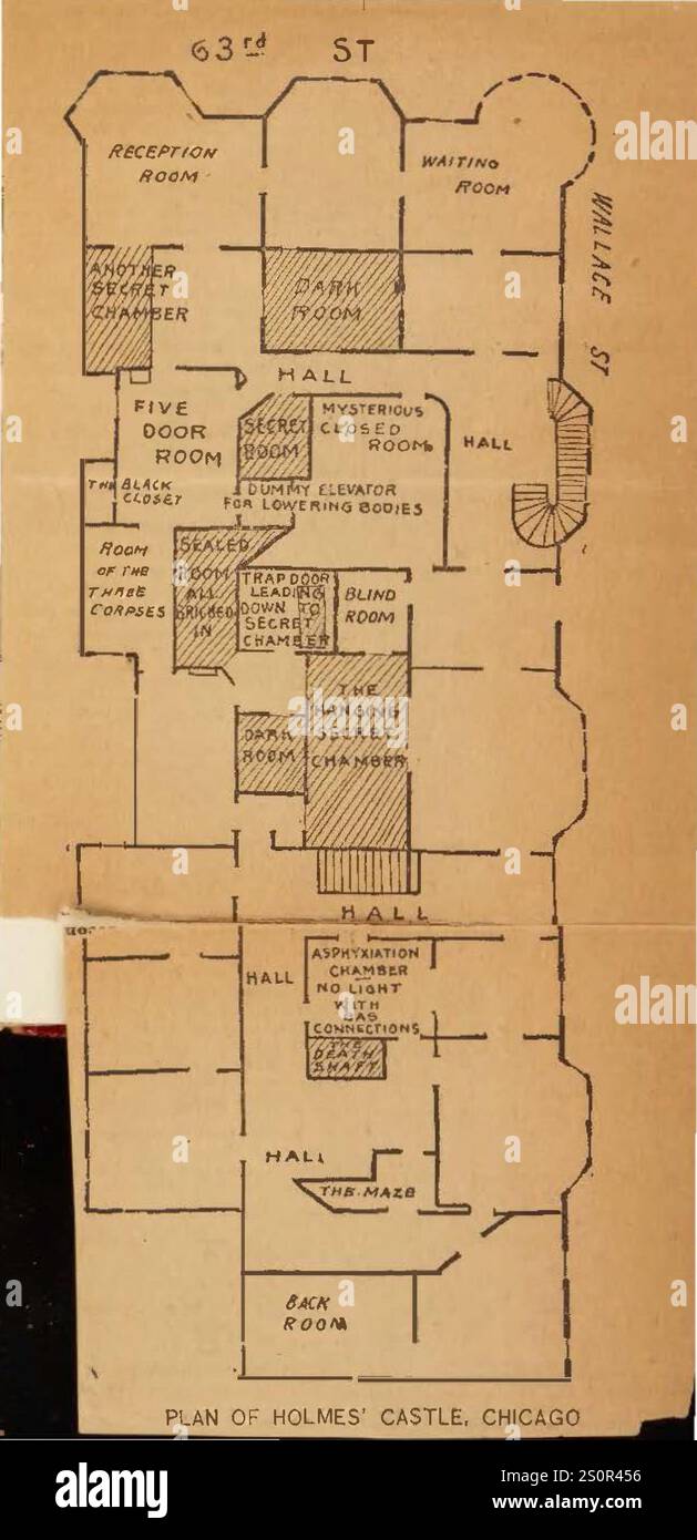Plan d'étage du château de Holmes, à Chicago. Images d'archives de ...