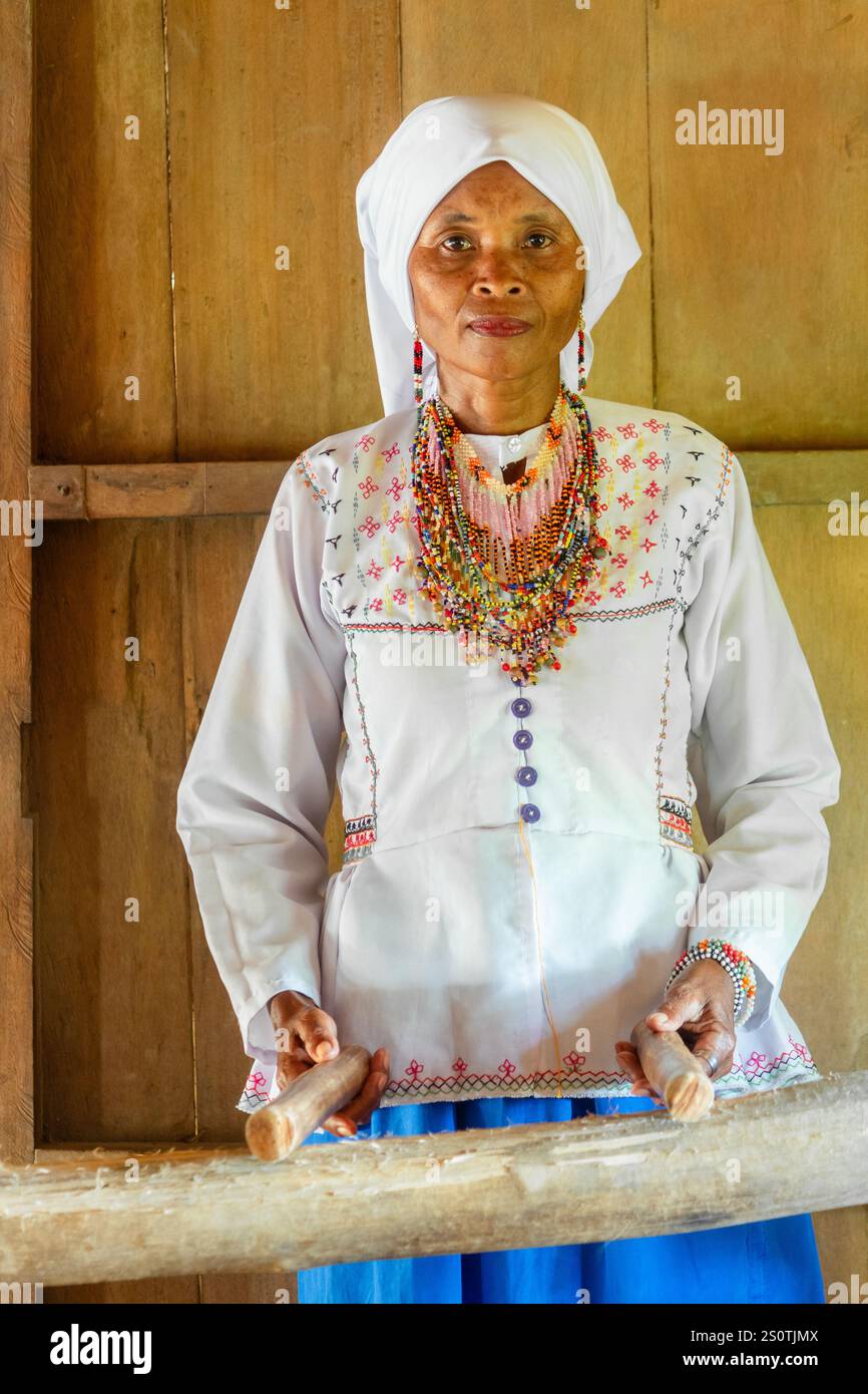 Arumanen Manuvu musicien de la tribu tenant un gumpasan, un instrument ...