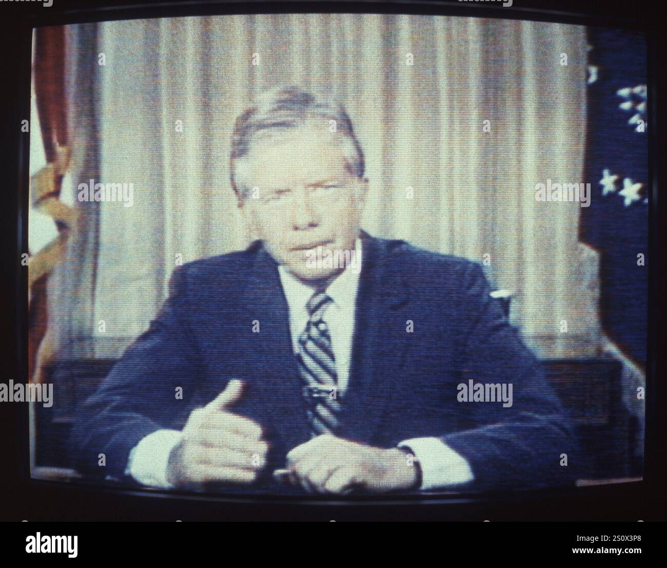 FILE - In an image from a television screen, President Jimmy Carter ...