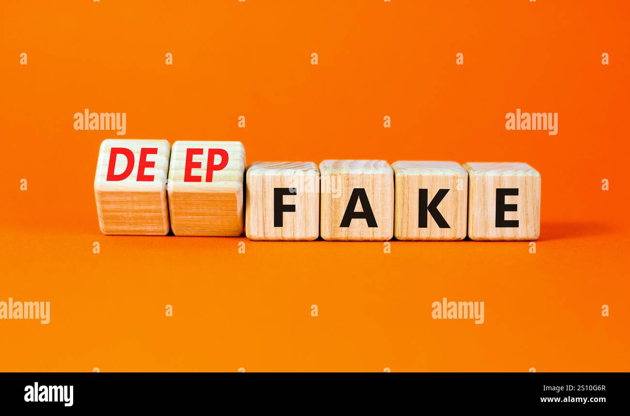 Symbole Deepfake ou faux. Mots conceptuels Fake Deepfake sur cubes en ...