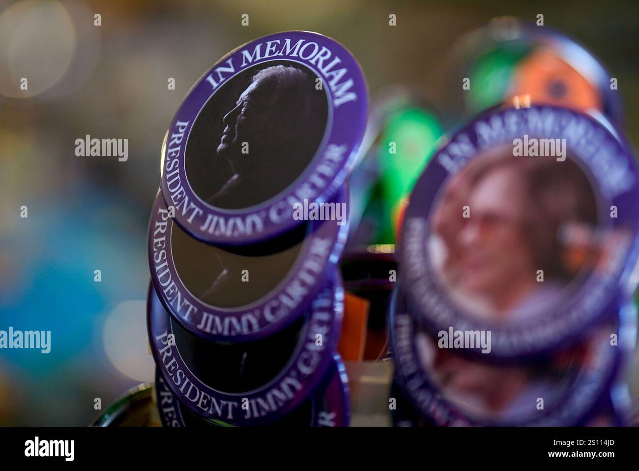 An In Memorium button for former President Jimmy Carter is seen inside ...