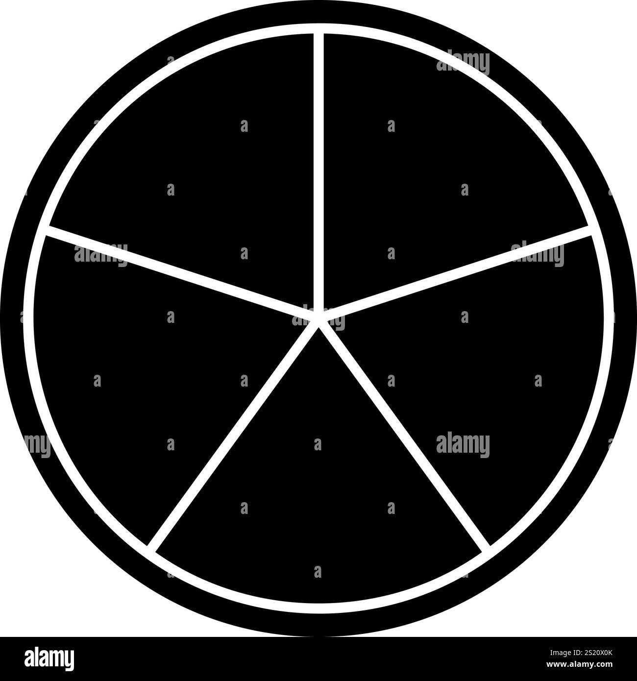 Cercle noir divisé en 5 fractions isolées sur fond blanc. Forme ronde ...