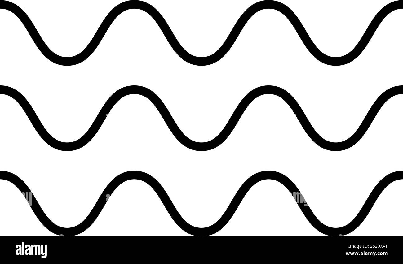 Icône vague ou eau. Lignes noires horizontales parallèles ondulées ...