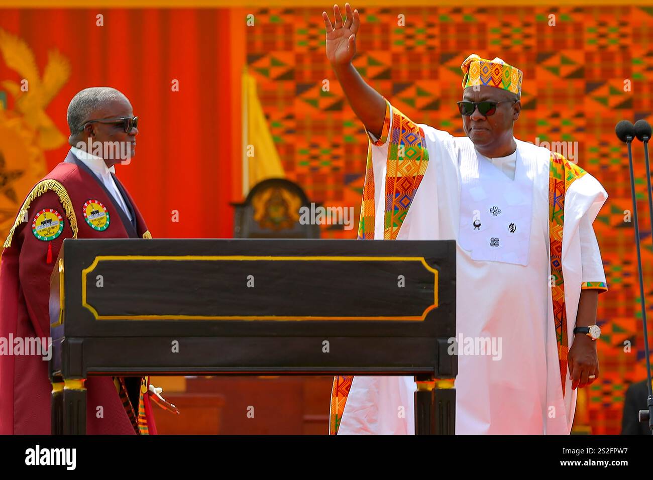 Ghana's President-Elect John Dramani Mahama, waves after taking the ...