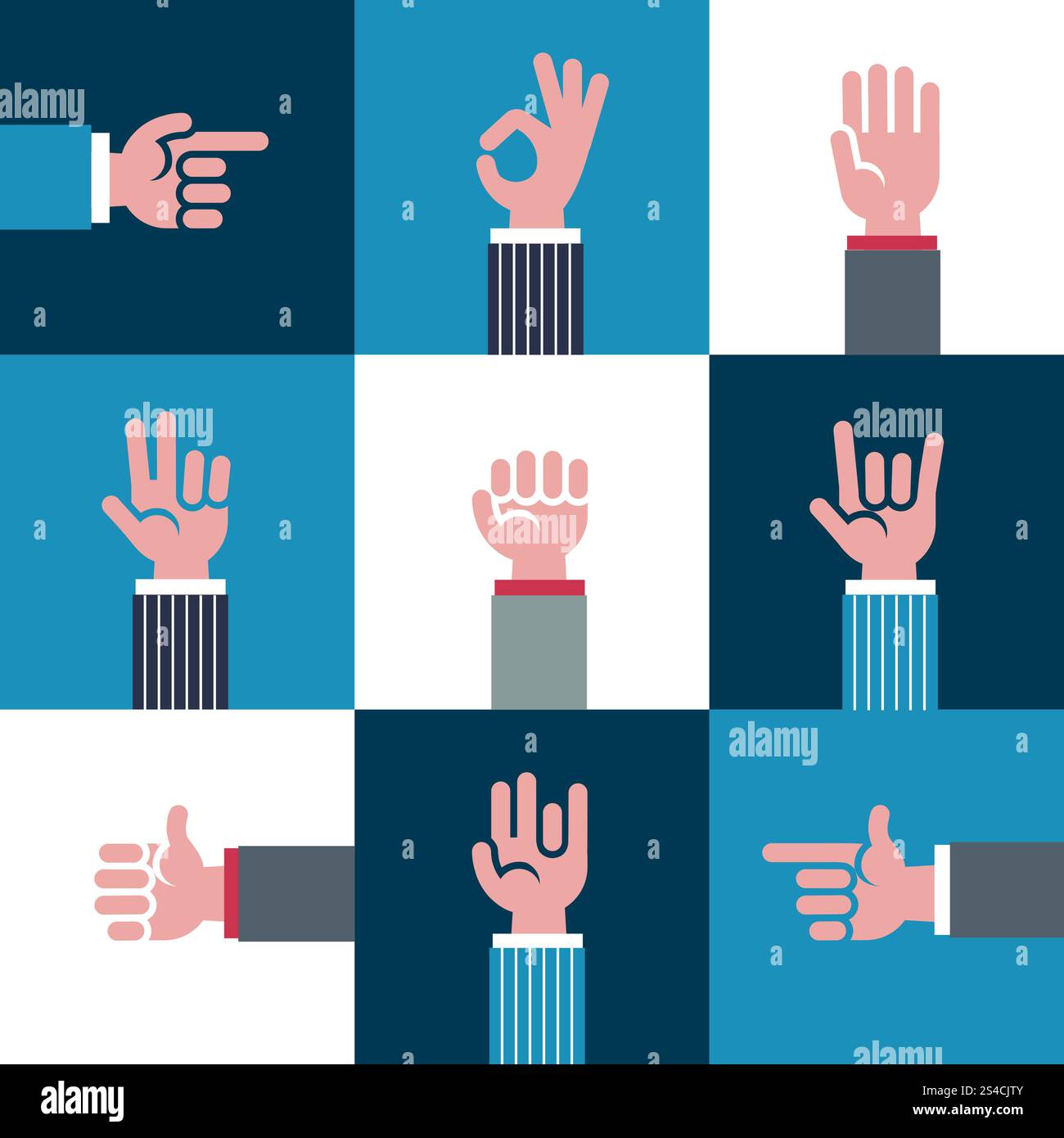 Icônes et symboles vectoriels, emoji, différents gestes des mains ...