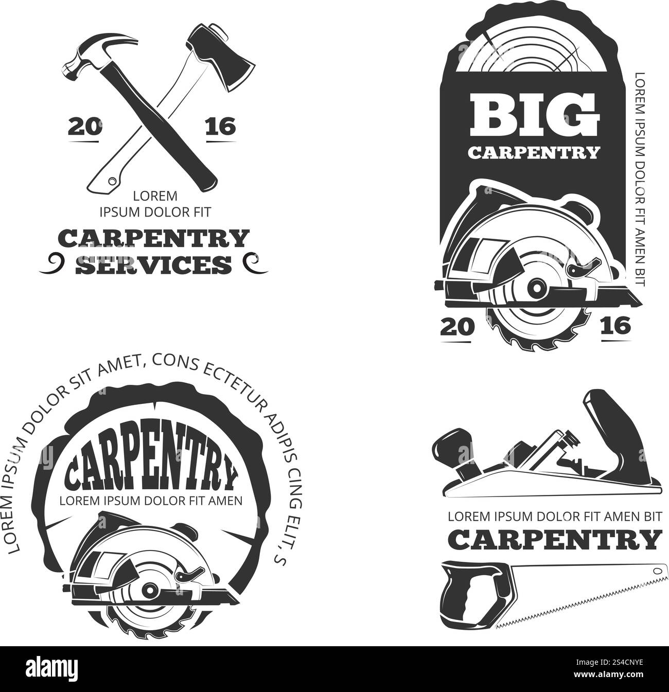 Boiseries vintage, étiquettes vectorielles de scierie, logos, badges et ...