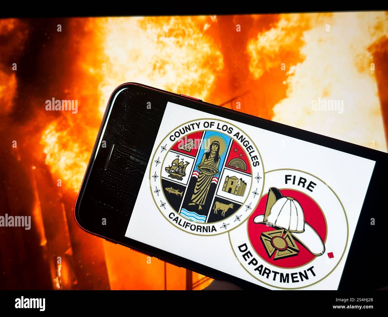 Los Angeles, Californie, États-Unis. 12 janvier 2025. Emblème du département des incendies du ...