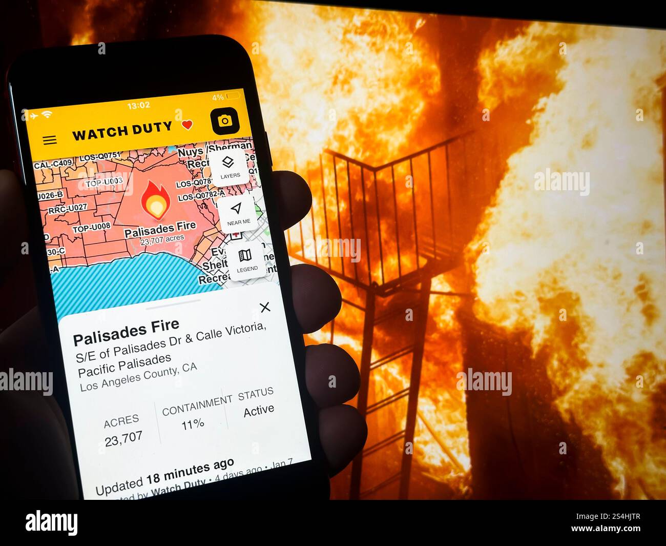 Los Angeles, Californie, États-Unis. 12 janvier 2025. L'application Watch Duty, qui a atteint la ...