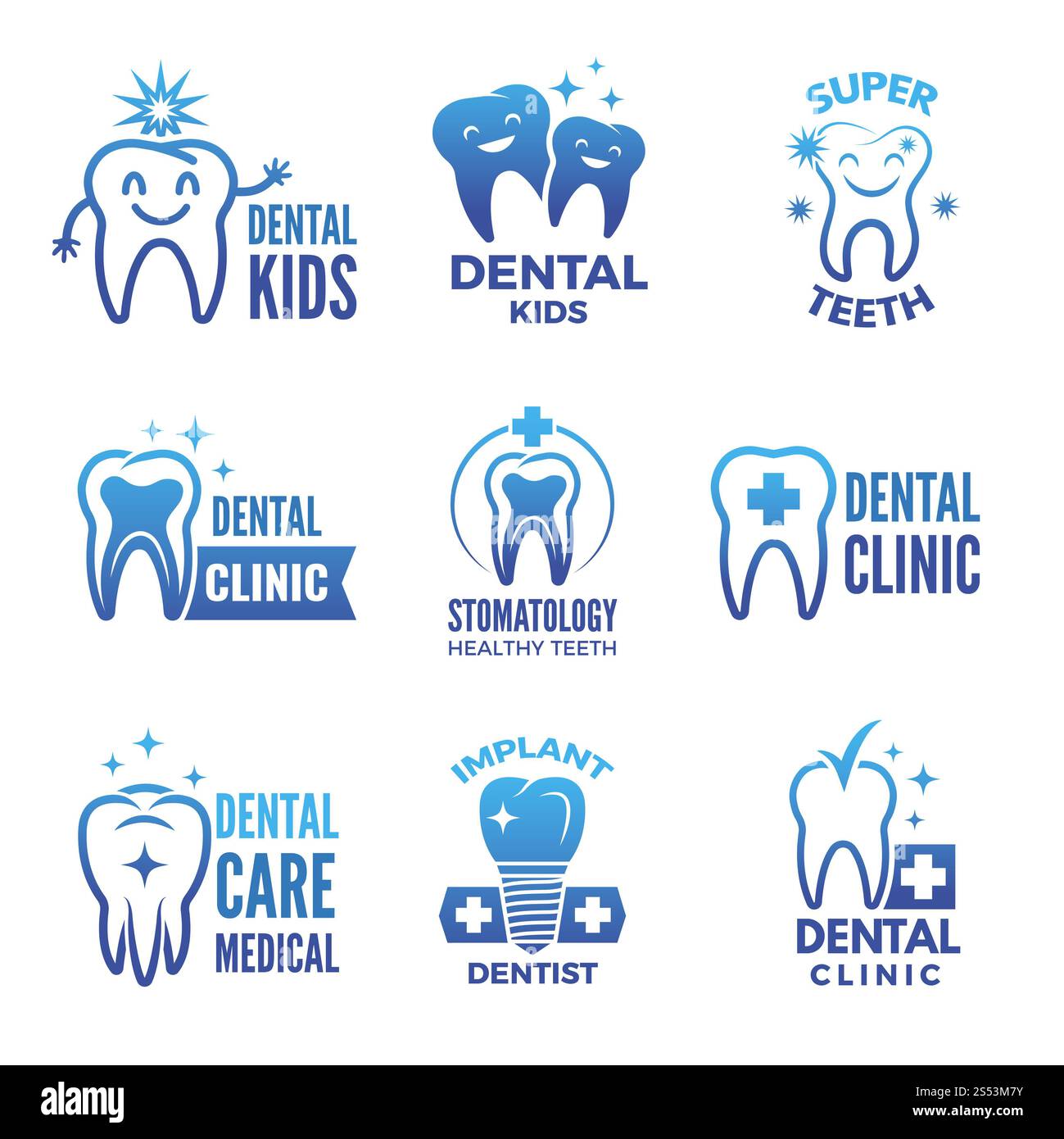 Étiquettes et logos ensemble de thème dentaire et illustrations de ...