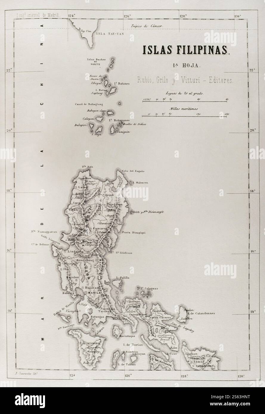 Carte des îles Philippines (période coloniale espagnole). Île de Luzon ...