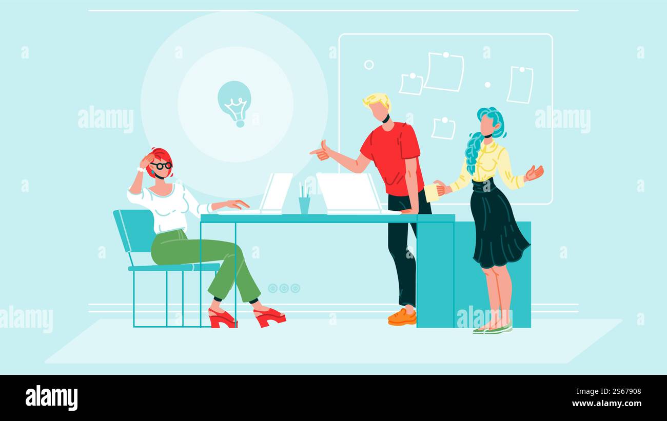 Collègues d'affaires brainstorming au bureau Black Line crayon dessin ...