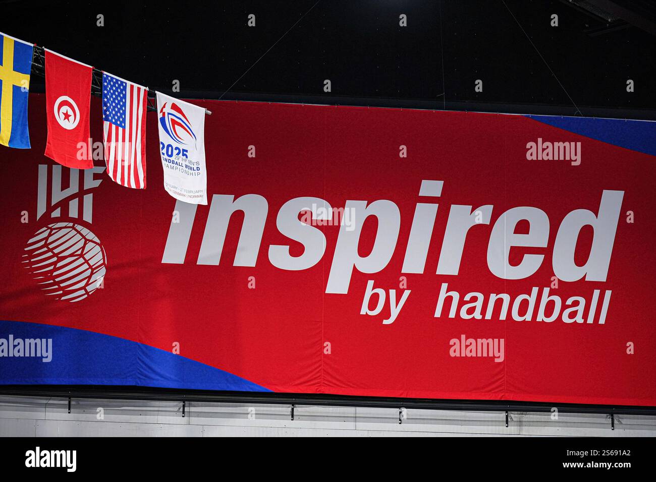 Logo/Wappen IHF Handball Weltmeisterschaft 2025 mit slogan 'Inspired by ...