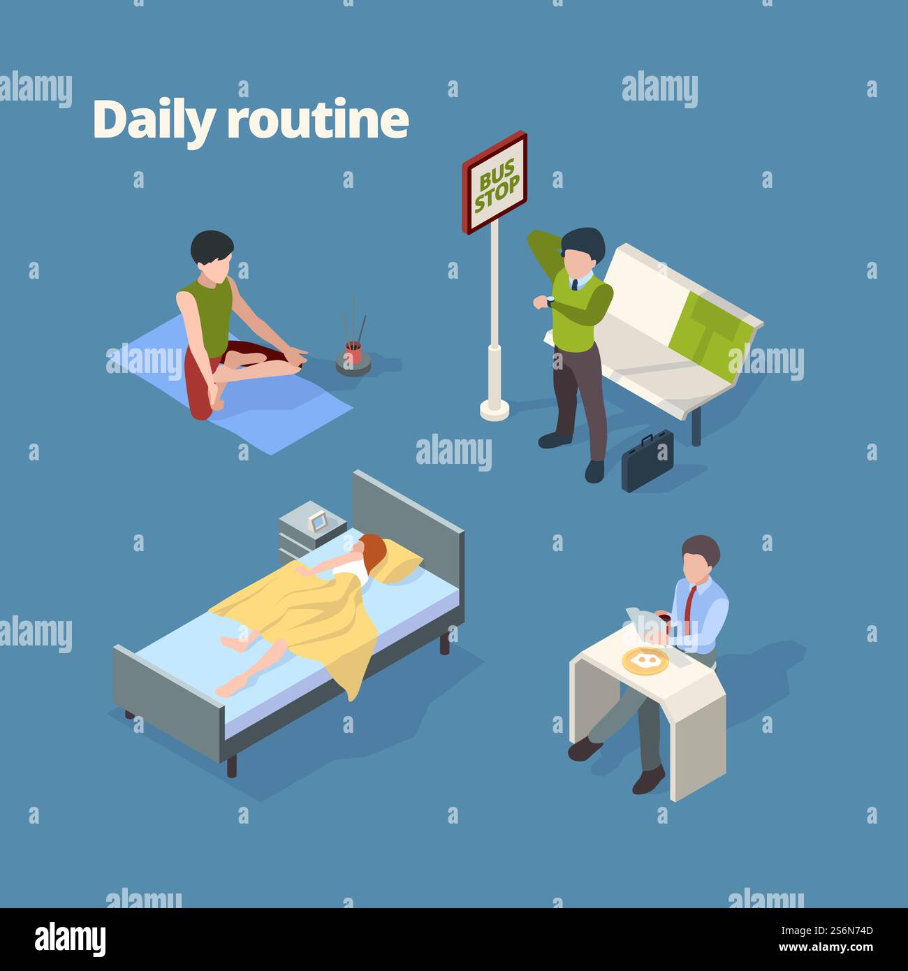 Routine quotidienne. Activités de la journée réveiller le travail de ...