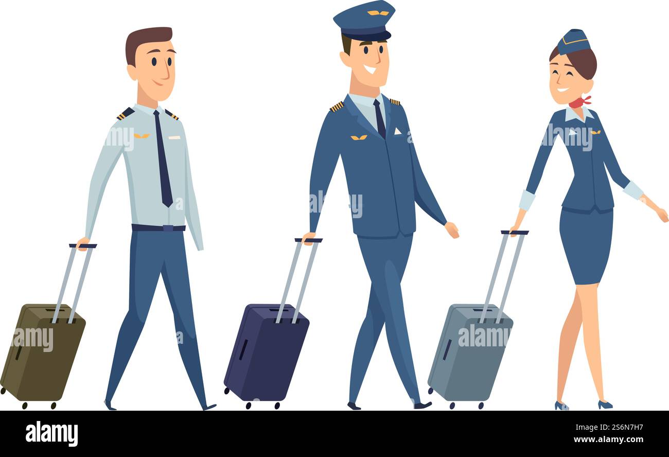 Équipe d'avion. Pilote isolé, navigateur et hôtesse de l'air avec ...