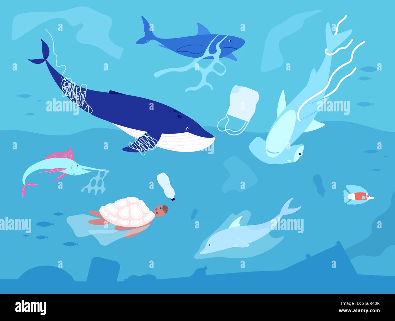 Pollution plastique des océans. Plastiques marins, faune animale et eau ...