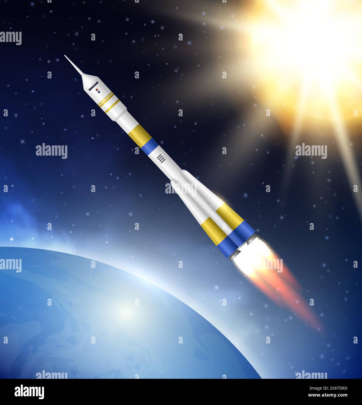 Fusée dans l'espace. Fusée à réaction volante dans la stratosphère ...
