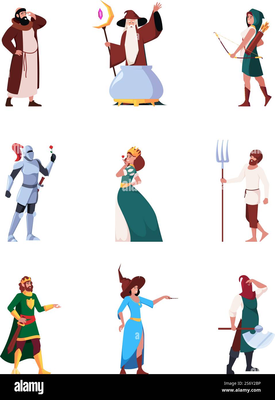 Personnages médiévaux. Royaume fantasy princesses archers chevaliers ...