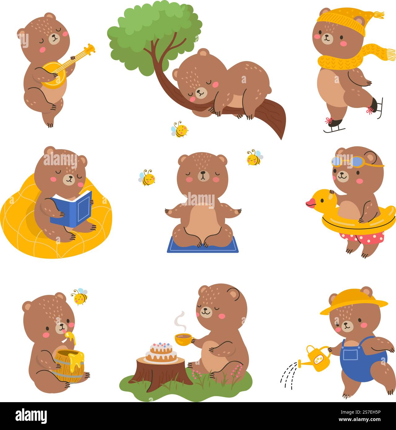 Drôle de personnage d'ours. Ours isolés poses, émoticône animaux de ...