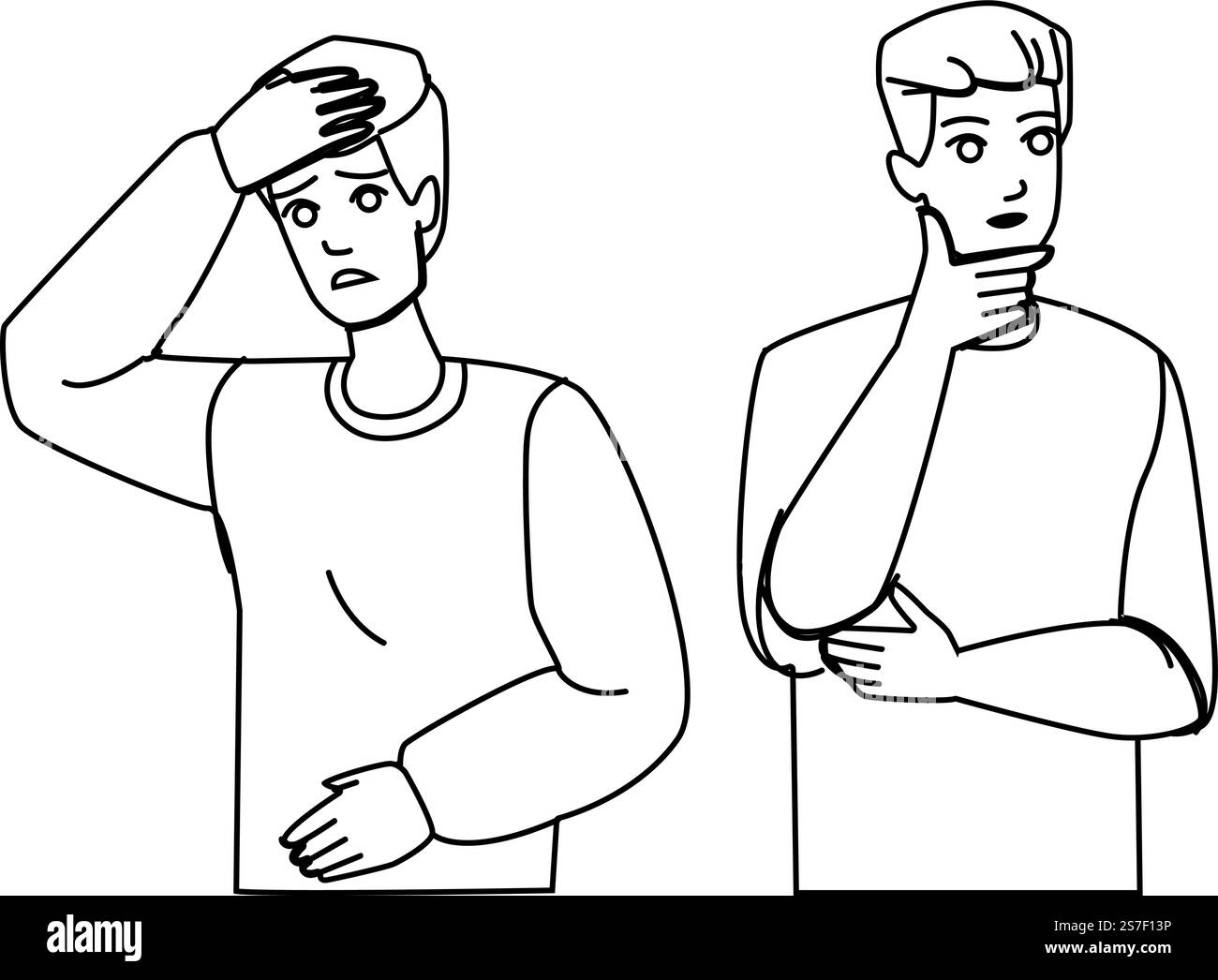 Homme inquiet dessin Banque d'images noir et blanc - Alamy