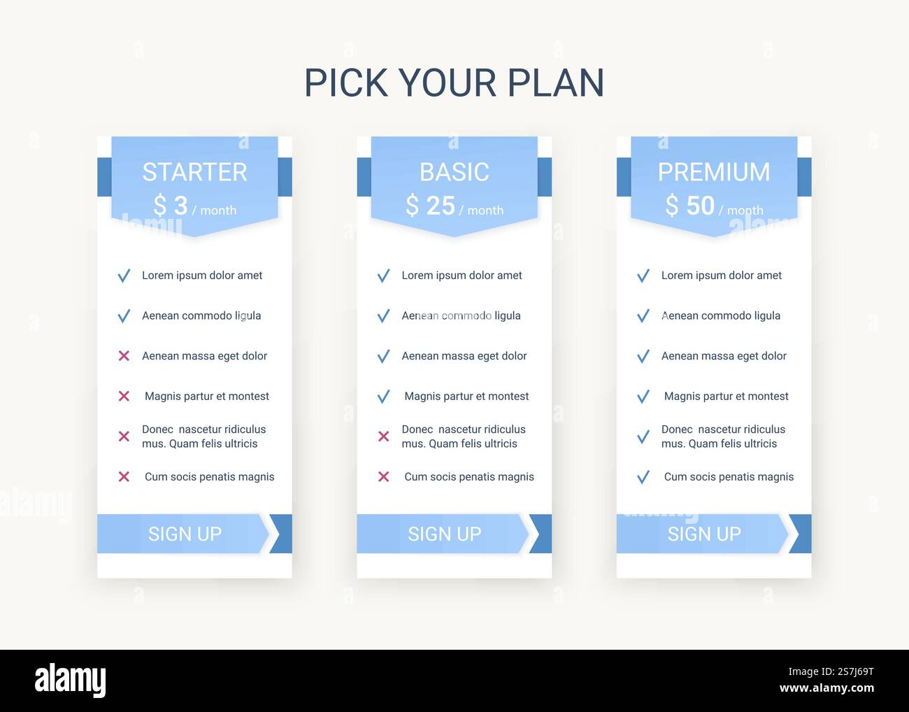 Plans de tableau de prix. Modèle de données de comparaison. Grille du ...