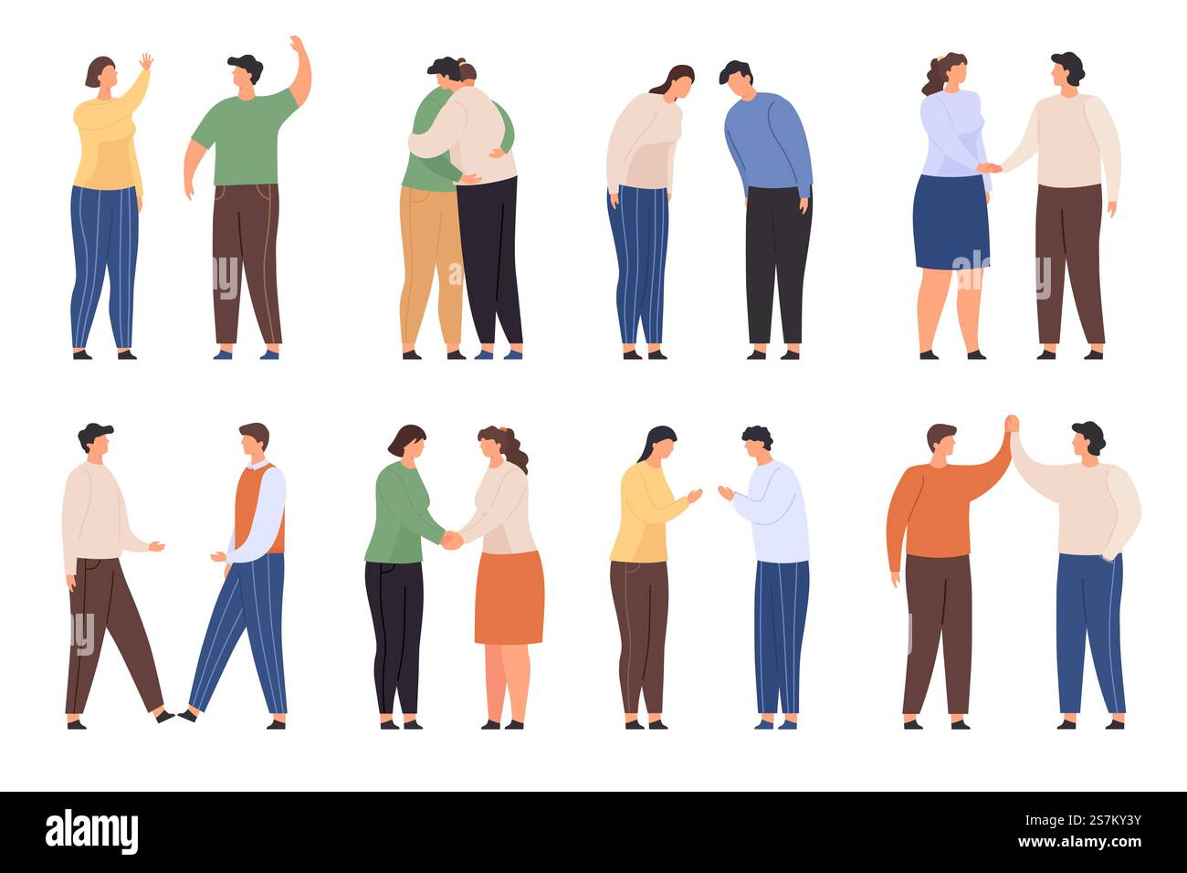 Personnages avec des gestes de salutation. Les gens saluent avec ...