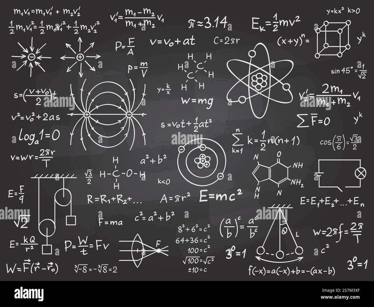Formules scientifiques. Calcul mathématique et physique sur tableau de ...