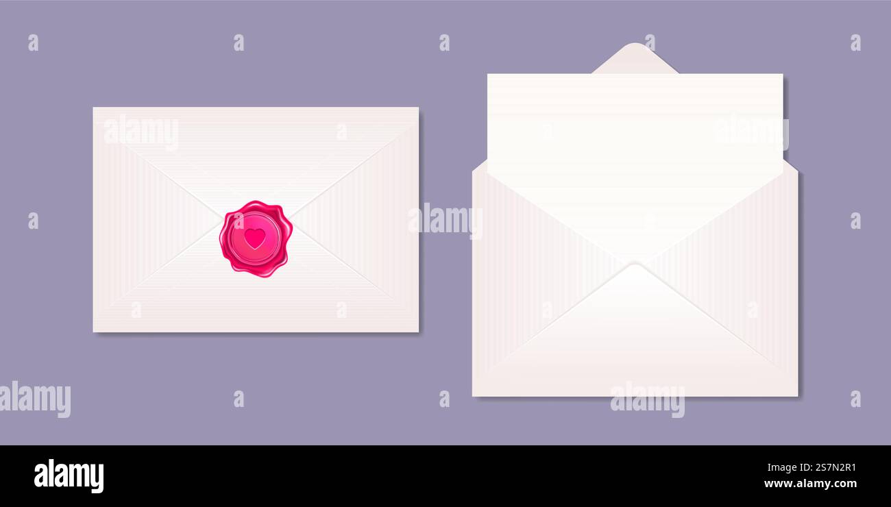 Maquette d'enveloppes réalistes, ouverte avec une lettre vierge et ...