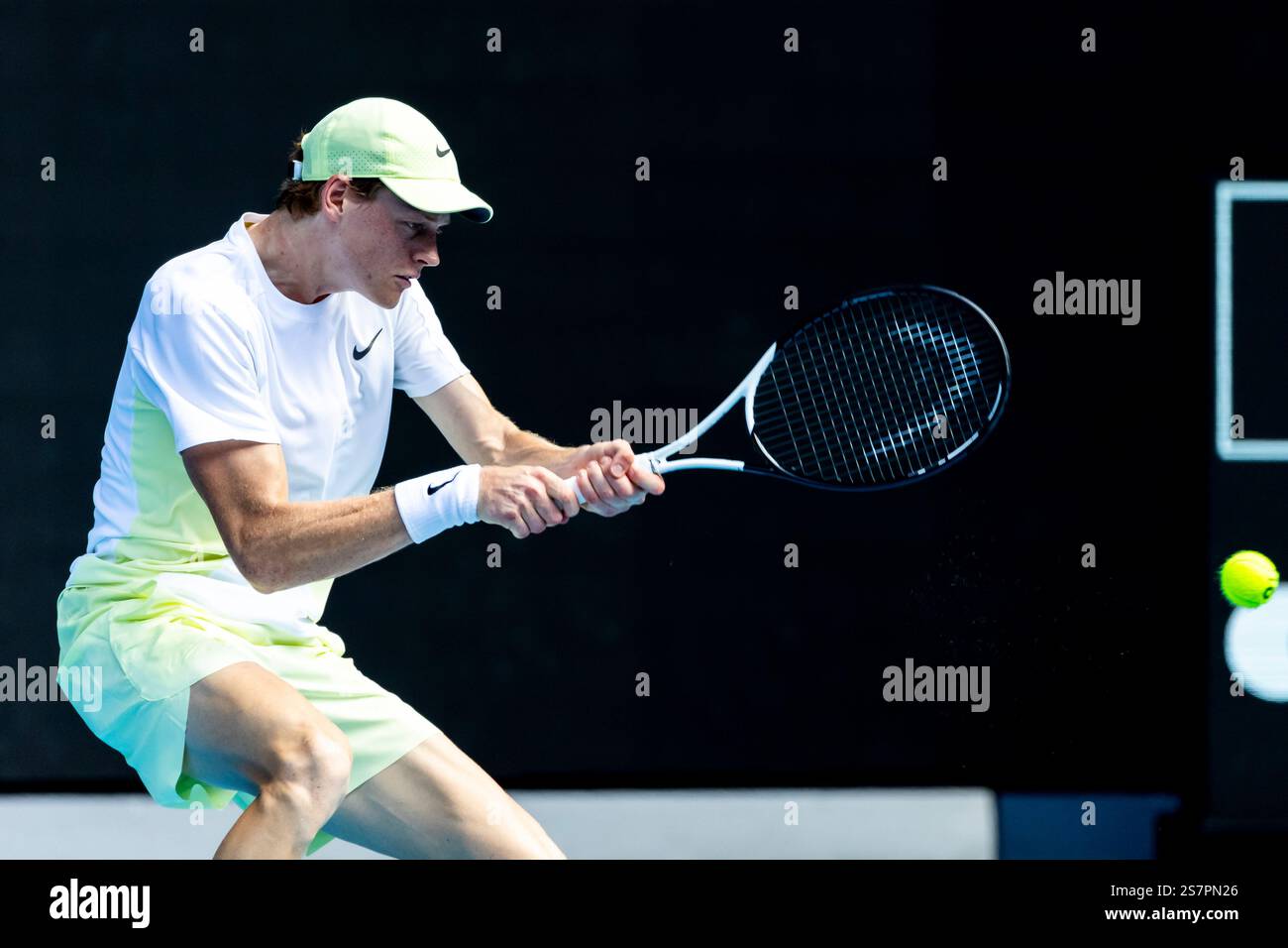 MELBOURNE, VIC - JANUARY 20: Jannik Sinner of Italy in action during ...