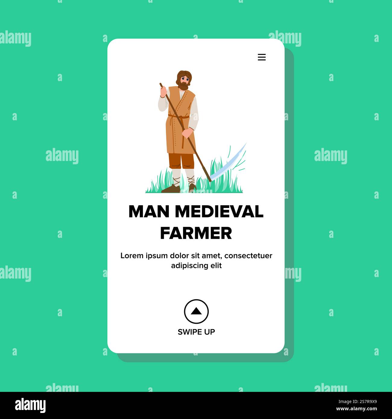 personnage homme vecteur fermier médiéval. web plat, caractère , ancien ...