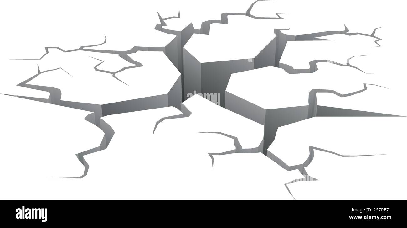 Effet de surface fissuré. Fracture réaliste sur fond blanc isolé sur ...