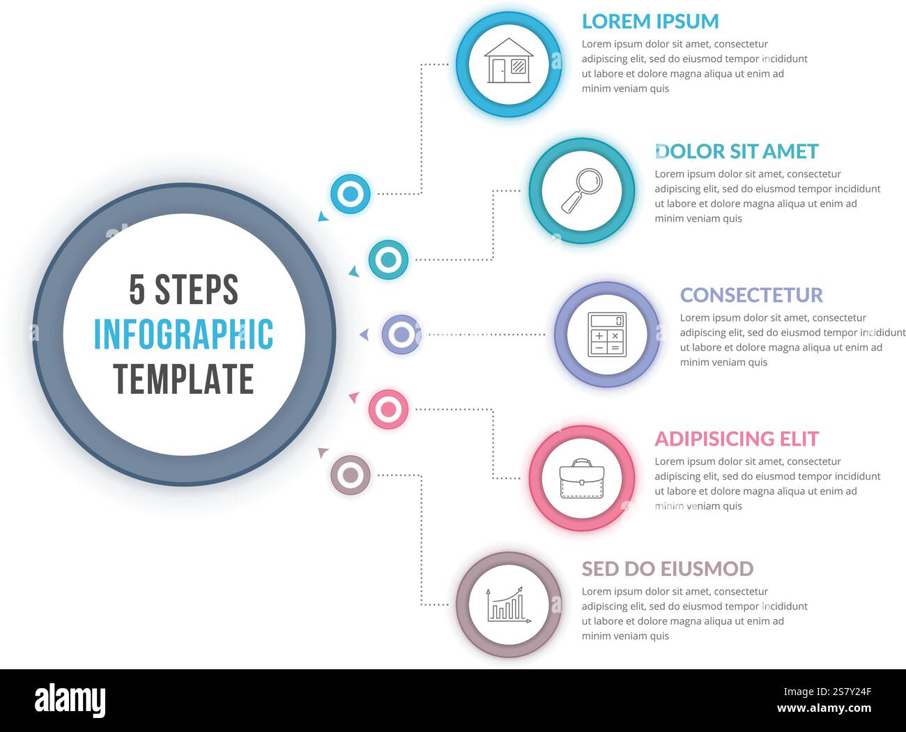 Infographic template avec cinq étapes ou options, workflow, diagramme ...