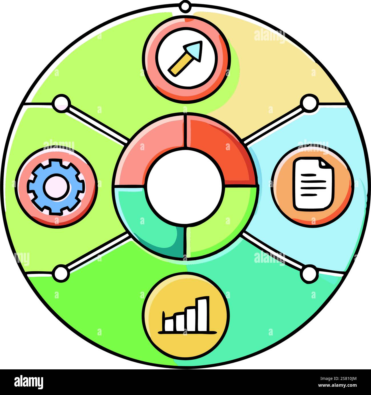 Modèle d'un diagramme circulaire avec cinq étapes et options, conçu ...