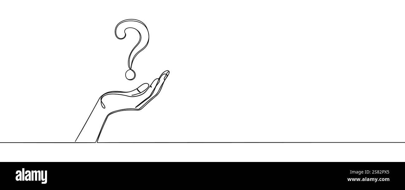 Point d'interrogation dans une main dessin d'une ligne, dessiné à la ...