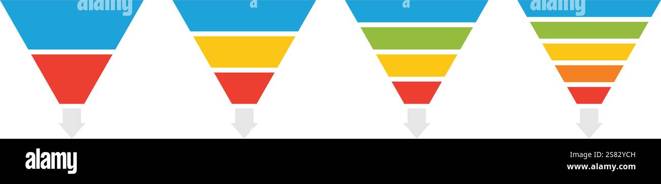 Ensemble d'entonnoirs de vente. Modèle de pyramide d'affaires avec ...