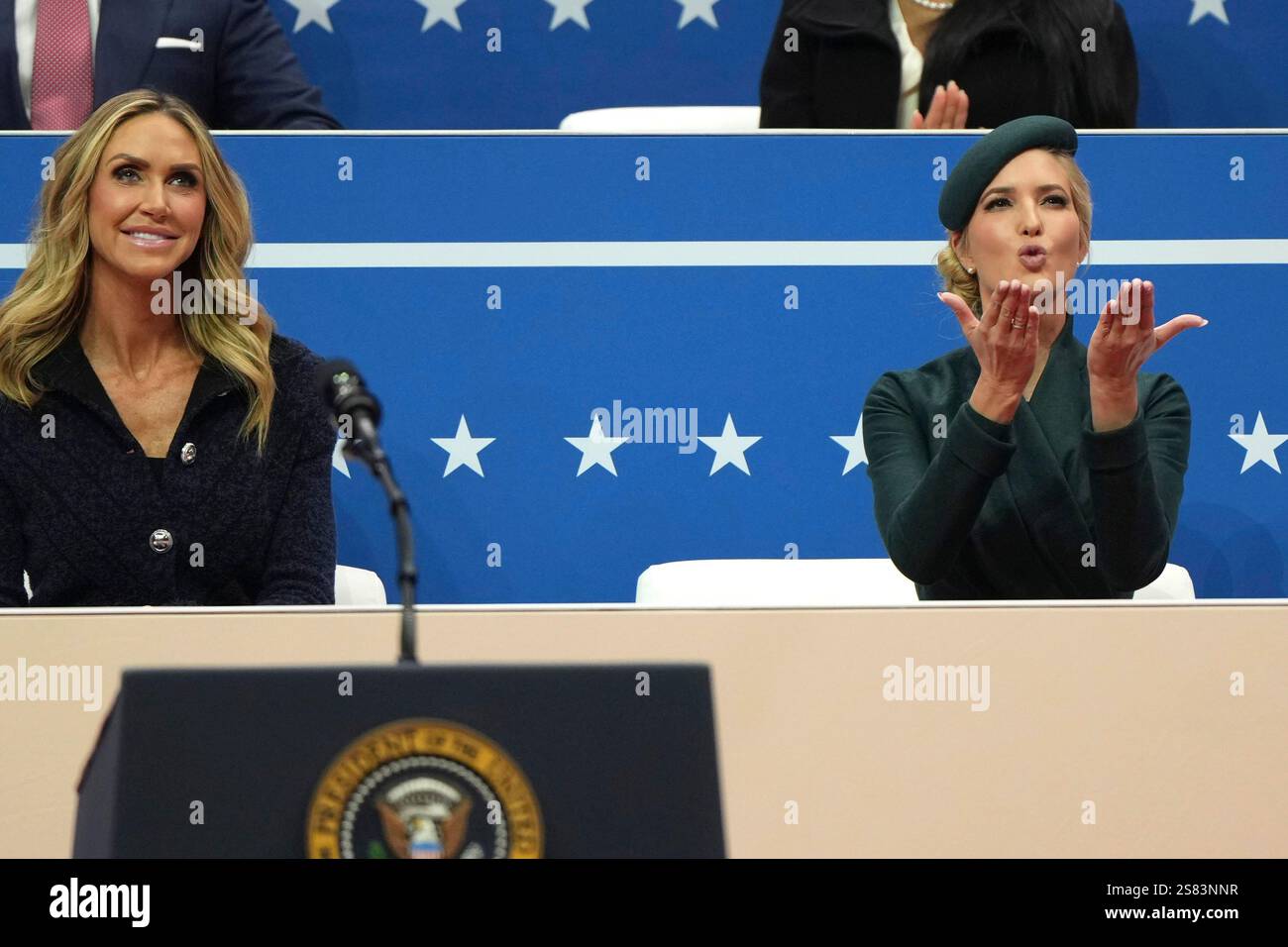 Lara Trump, left, and Ivanka Trump arrive at an indoor Presidential ...