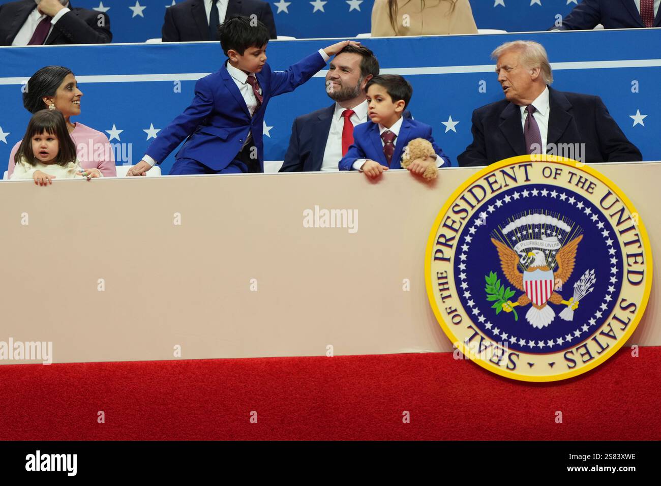 Usha Vance, second left, Vice President JD Vance, third right, their ...