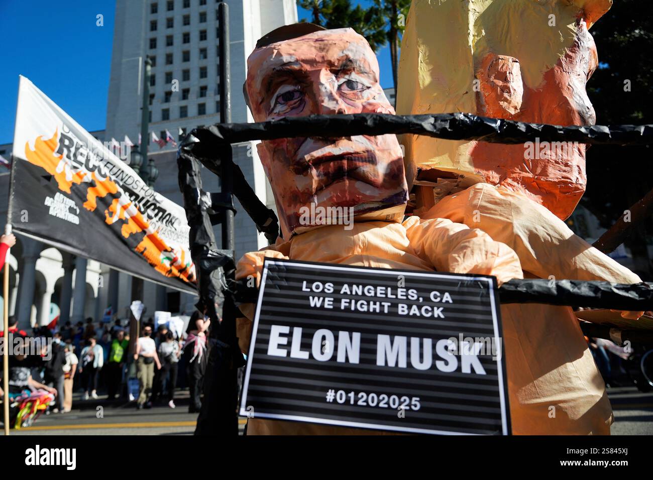 Protesters parade effigies of billionaires Elon Musk, President Donald ...