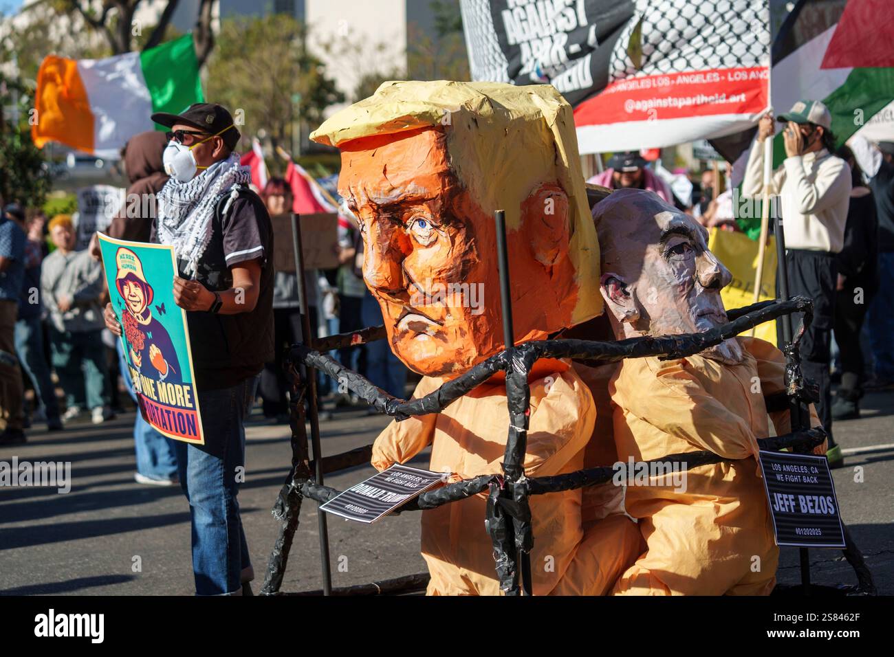 Protesters parade effigies of billionaires Elon Musk, President Donald ...
