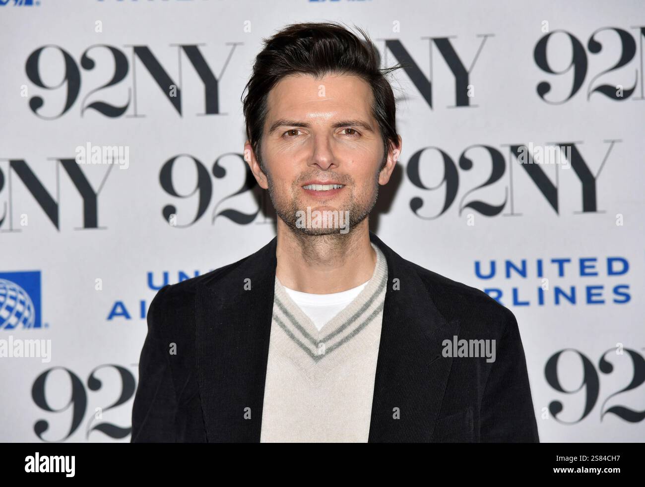 Actor Adam Scott poses backstage before discussing the Apple TV+ series ...