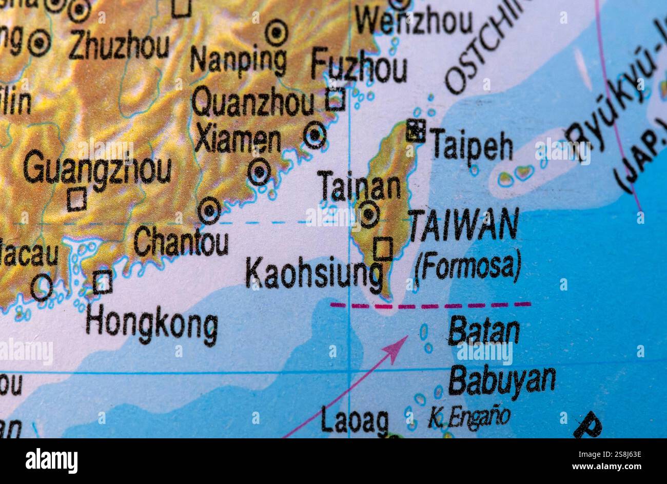 23 01 2025 China Und Taiwan Hier Auf Der Landkarte Eines Globus Die