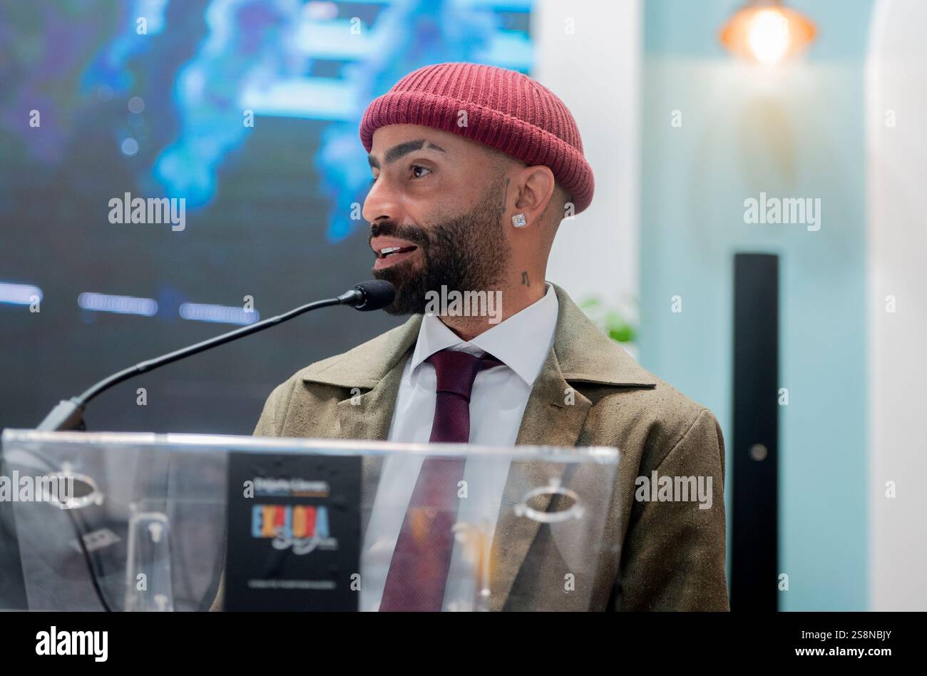 Singer and composer Arcángel, during a presentation at the stand of ...