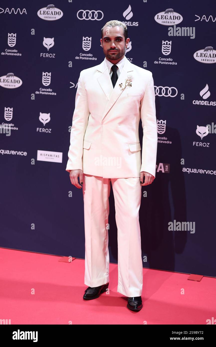 Actor Xoán Fórneas poses on the red carpet of the Feroz Awards 2025, at ...